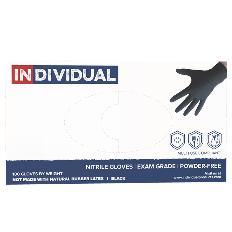 INDIVIDUAL INDBKN4MD Powder-Free Nitrile Examination Gloves, Black ...