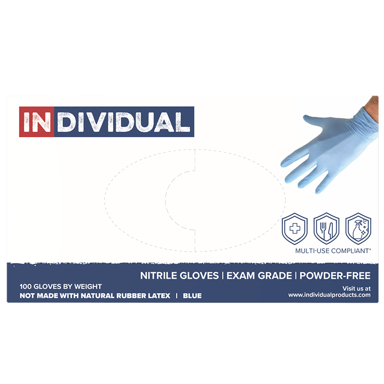 INDIVIDUAL INDBLN4XL Powder-Free Nitrile Examination Gloves, Blue, XL ...