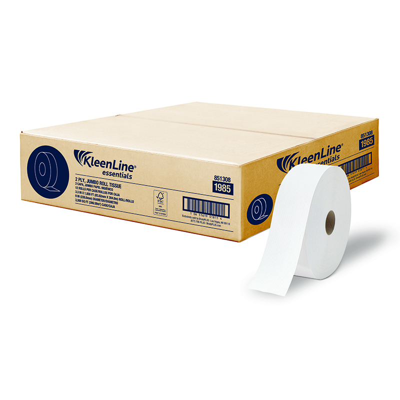 KleenLine Essentials 1985 2-ply Jumbo Roll Tissue 12/1000 - BradyPLUS